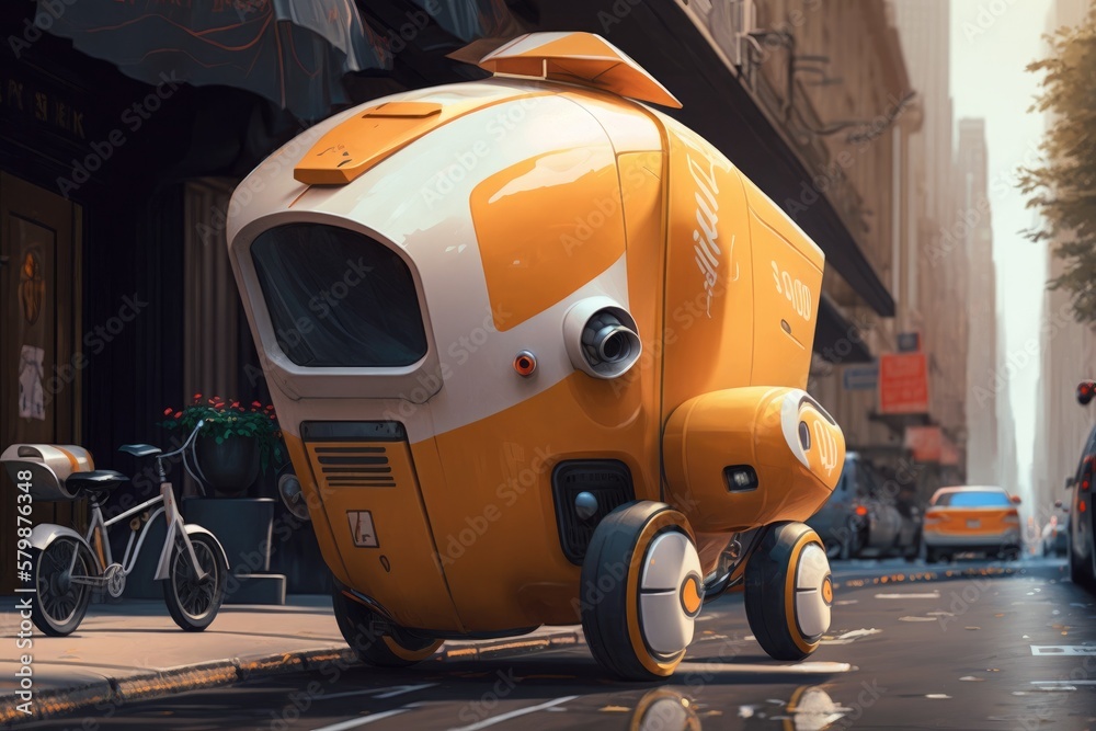 Autonomous delivery robot driverless on street, Smart vehicle ...