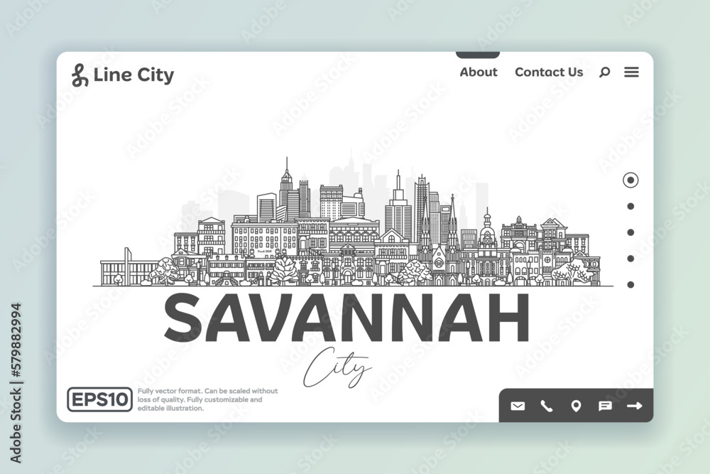 Savannah, Georgia, USA architecture line skyline illustration. Linear ...