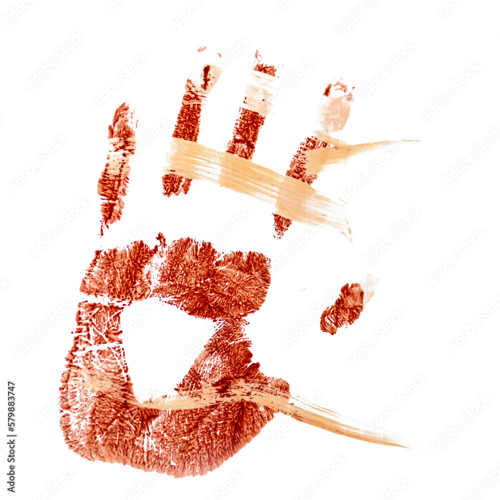 Bloody palm print isolated on transparent background. Thriller concept ...