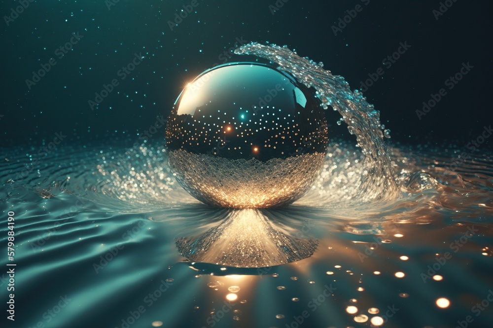 A disco ball made of sparkling crystal floating in a pool creating a ...