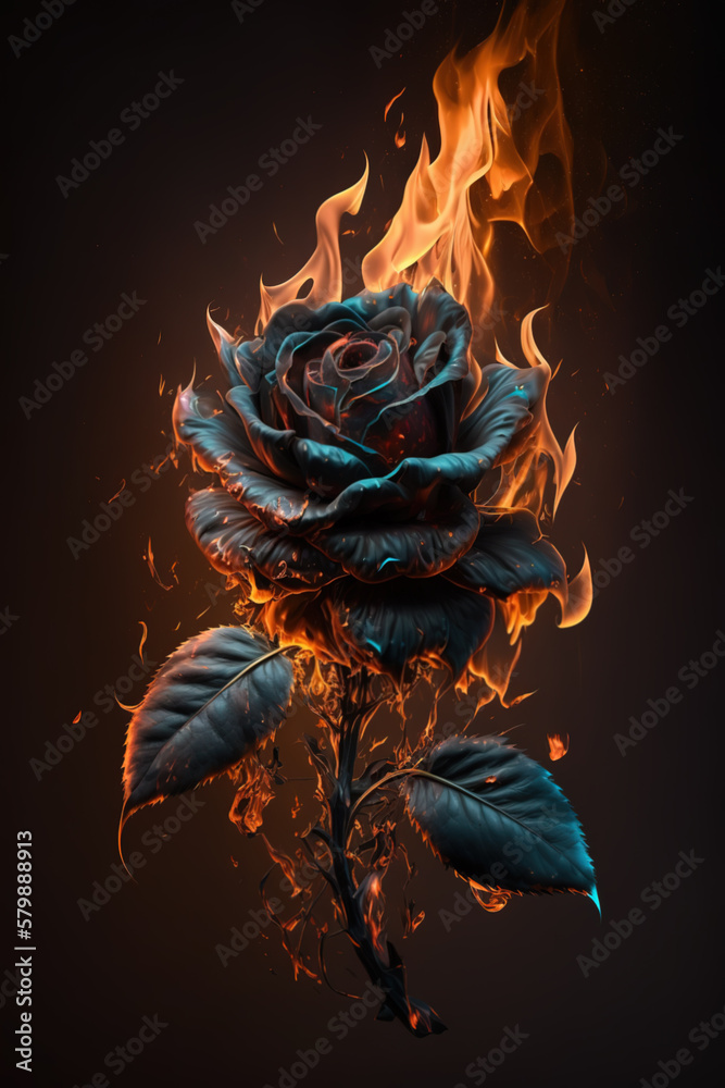 Generative AI. Heartbroken concept by half burnt rose leaving some into ...