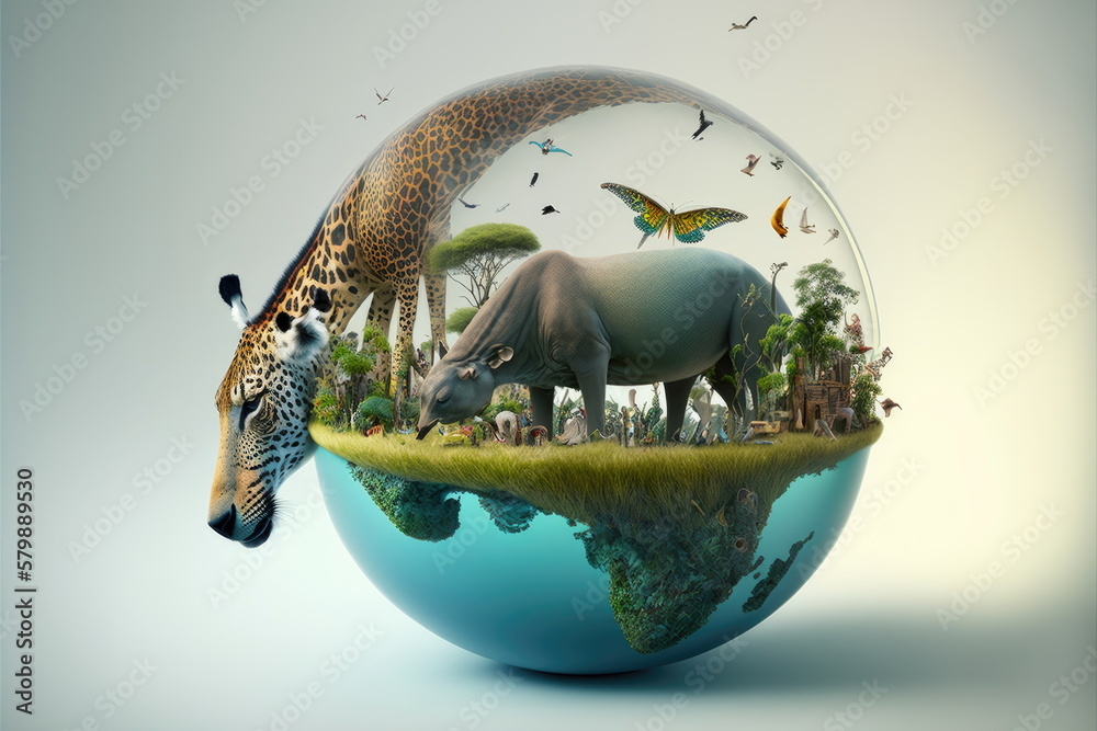3d graphic animal on earth, wildlife, save the earth, Made by AI ...