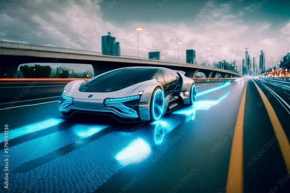 Fast electric car with luxury futuristic autonomous sensor software ...