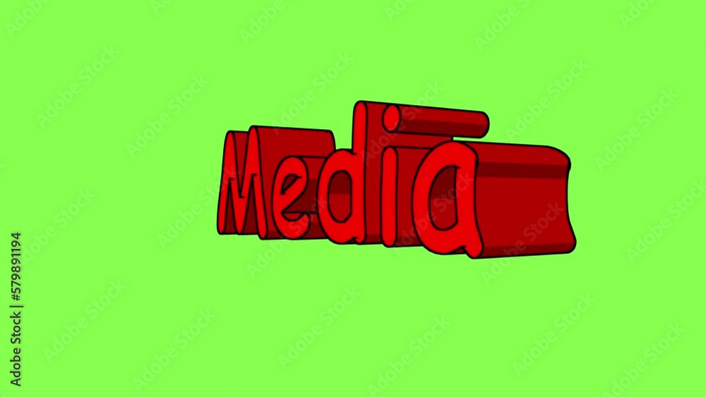 Media. Text. 3d video animation. Background with green chroma key ...