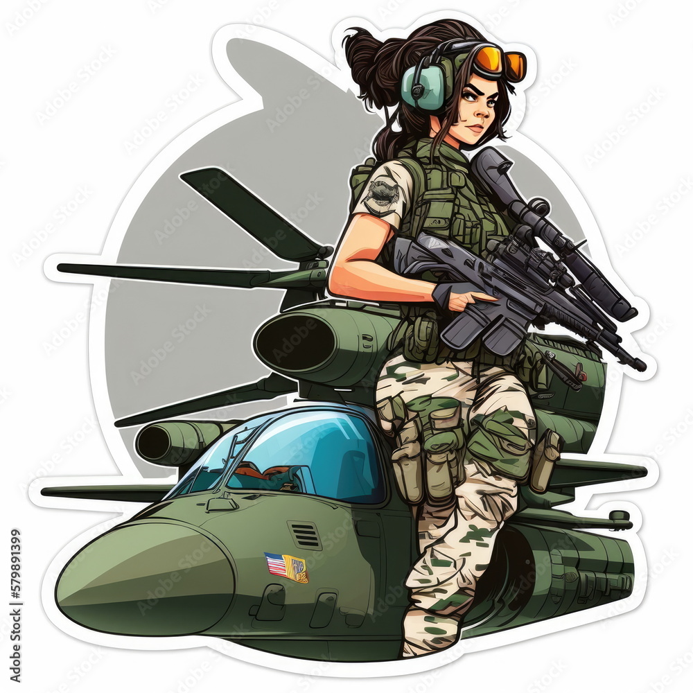 sticker set of army action, cartoon soldier, white background Stock ...