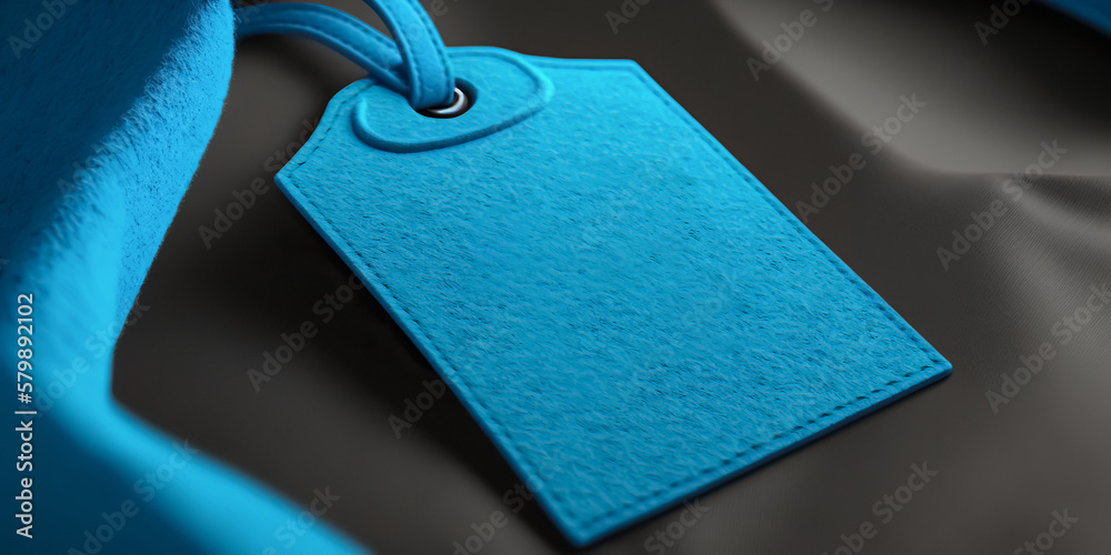 Realistic tag mockup: blank blue tag for your design. Cloth label tag ...