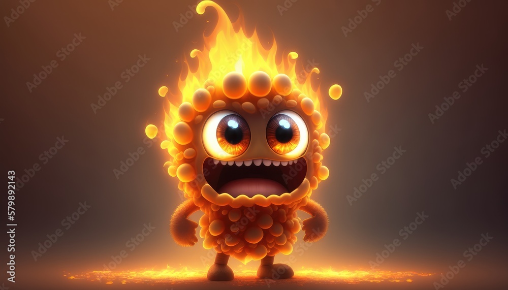 cute fire monster. Created with generative AI. Stock Illustration ...