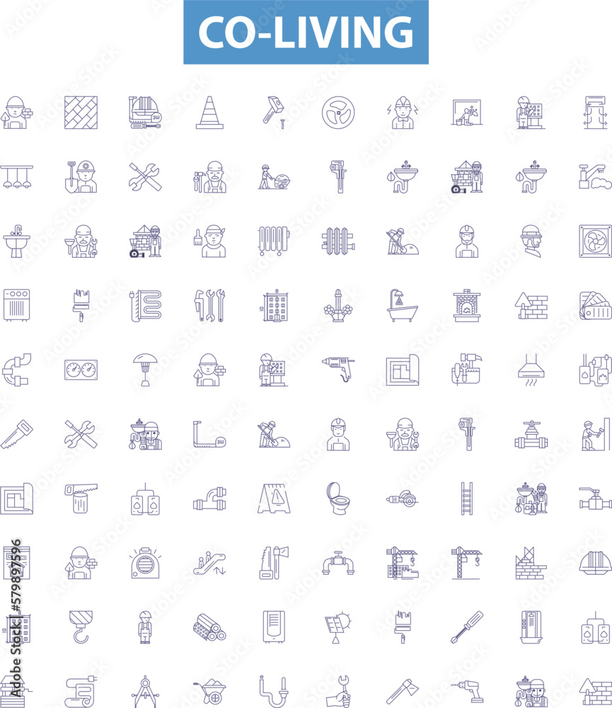 Co-living line icons, signs set. Co housing, Roomshare, Cohabit ...