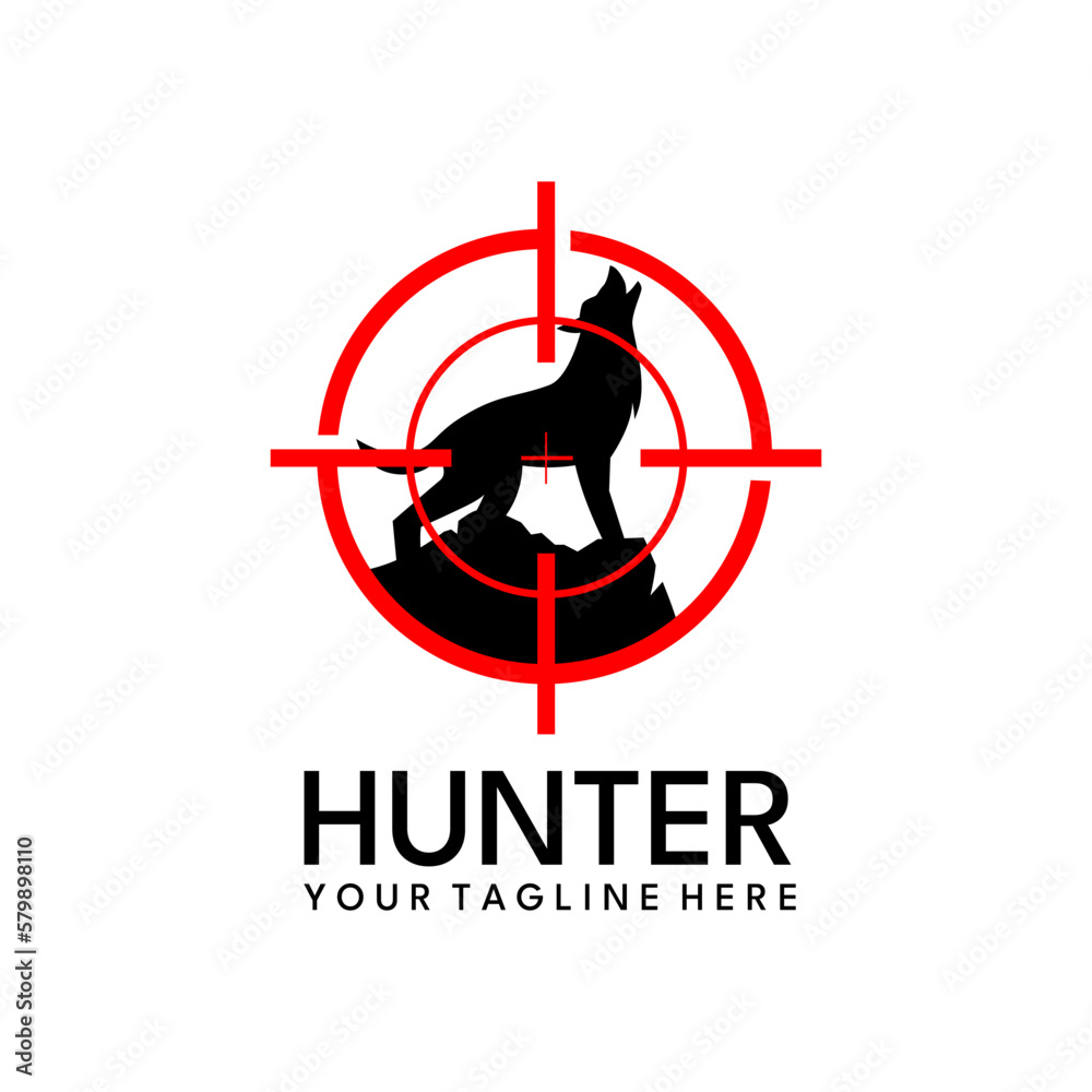 Hunter logo design vector. Wolf aiming shotgun for hunting team Stock ...