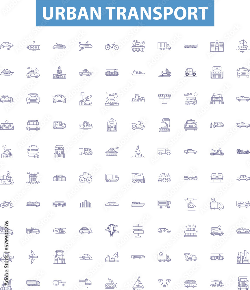 Urban transport line icons, signs set. City, Transit, Walk, Cycle ...