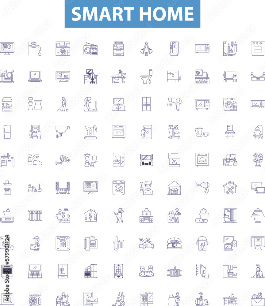 Vecteur Stock Smart home line icons, signs set. Smart, Home, Automation ...