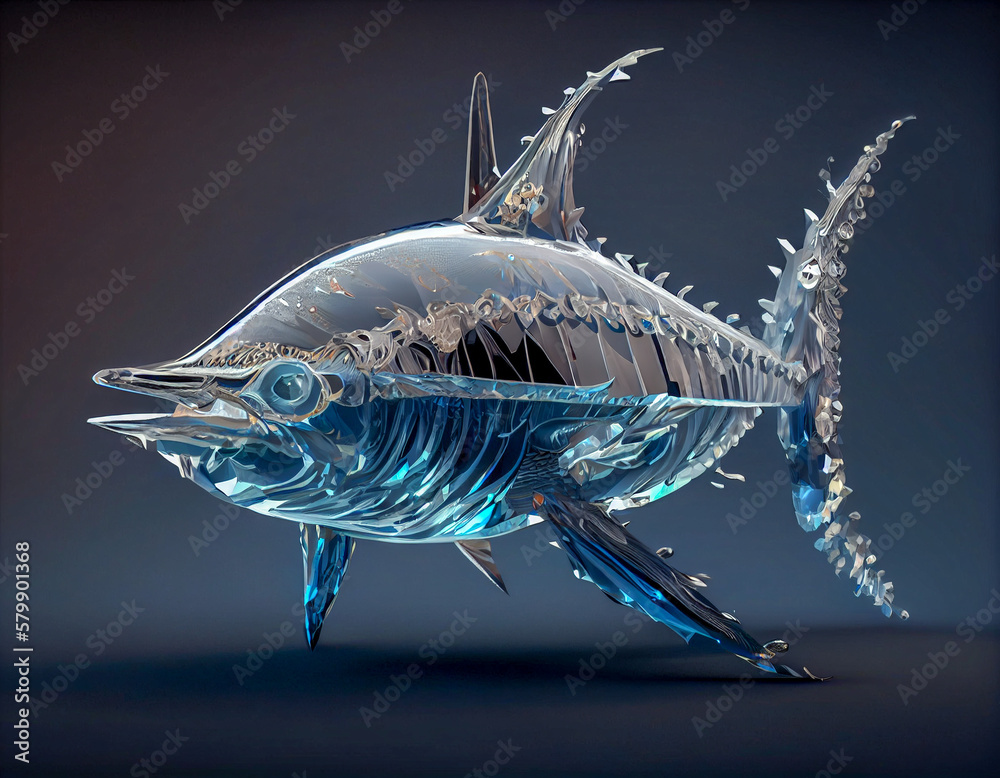 Marlin fish statue in crystal design, generative ai Stock Illustration ...