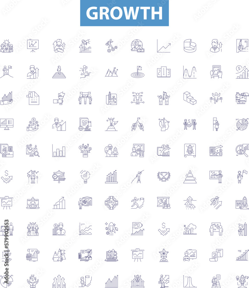 Growth line icons, signs set. Expansion, Advancement, Rise, Increment ...