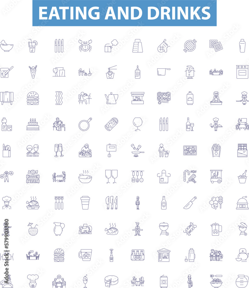 Eating and drinks line icons, signs set. Eating, Drinks, Food, Beverage ...