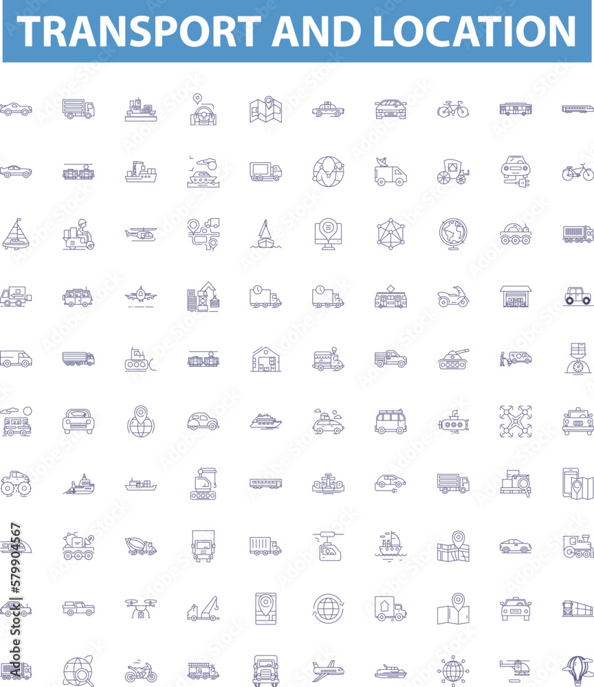 Transport and location line icons, signs set. Transport, Location ...