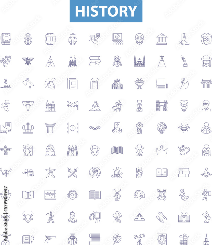 History line icons, signs set. Past, Era, Age, Chronicle, Annals ...