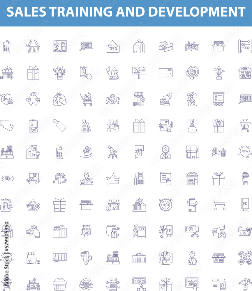 Vetor de Sales training and development line icons, signs set. sales ...