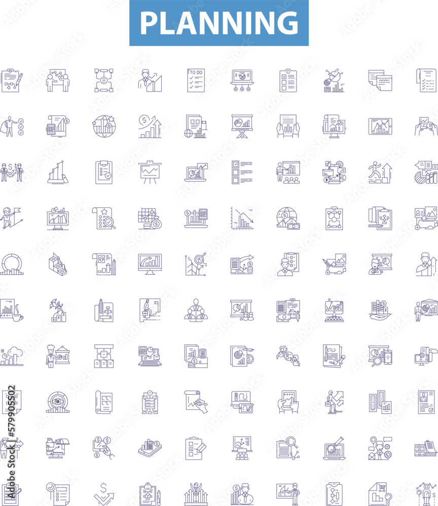 Planning line icons, signs set. Organizing, Scheduling, Forecasting ...