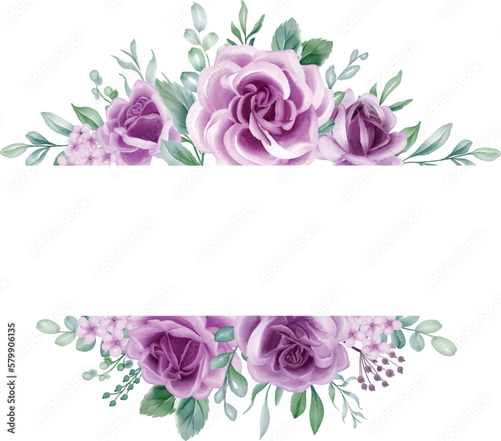 Rose Purple Watercolor flower frame. lilac flower elements, botanical ...