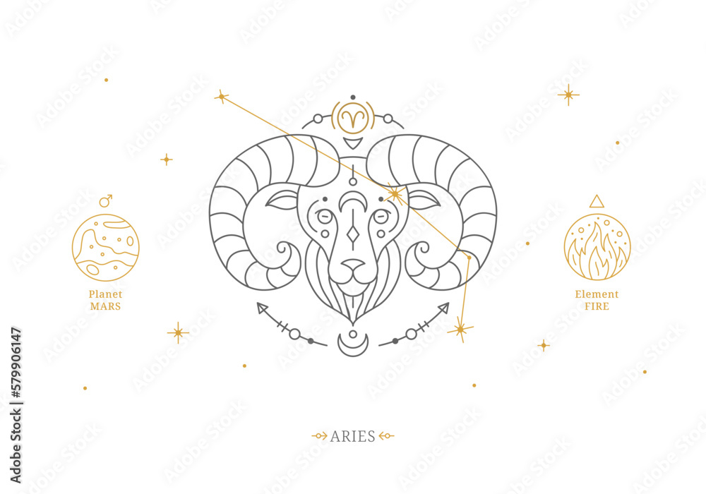 Aries zodiac sign with description of personal features. Astrology ...