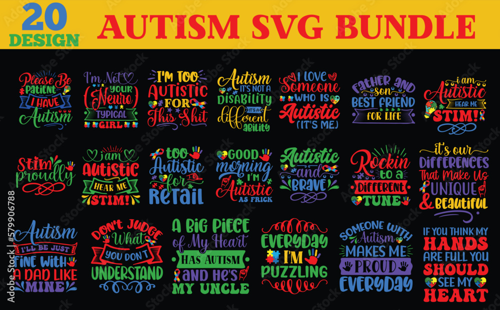 Vetor de autism svg bundle, autism awareness svg, autism quote svg,svg ...