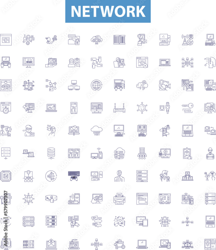 Network line icons, signs set. Network, Technology, Connectivity ...