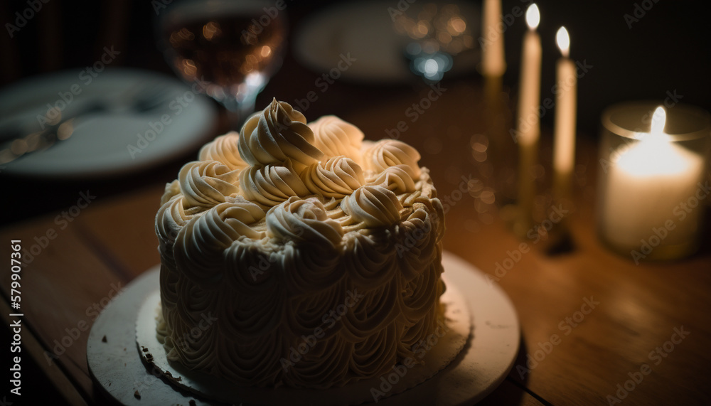 Birthday cake with sentimental feel captured with prime lens conveying ...