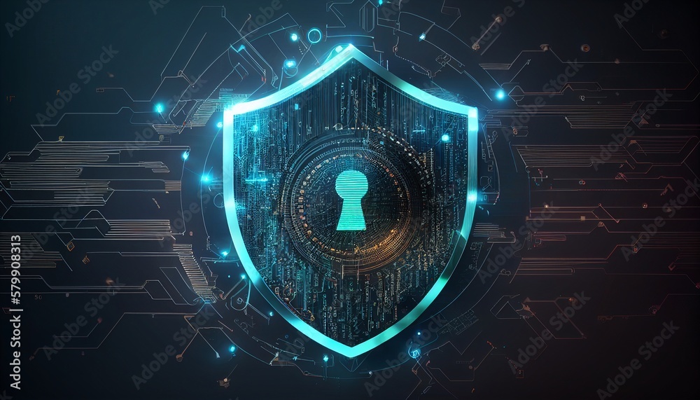 In this abstract cyberattack block concept, Generative AI, a shield ...