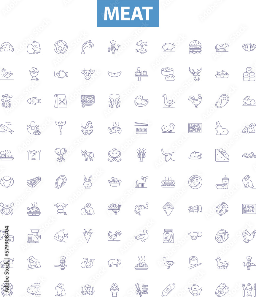 Meat line icons, signs set. Pork, Beef, Mutton, Venison, Lamb, Sausage ...