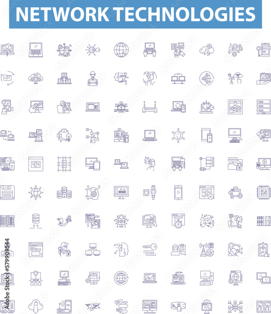 Network technologies line icons, signs set. Networking, Technologies ...