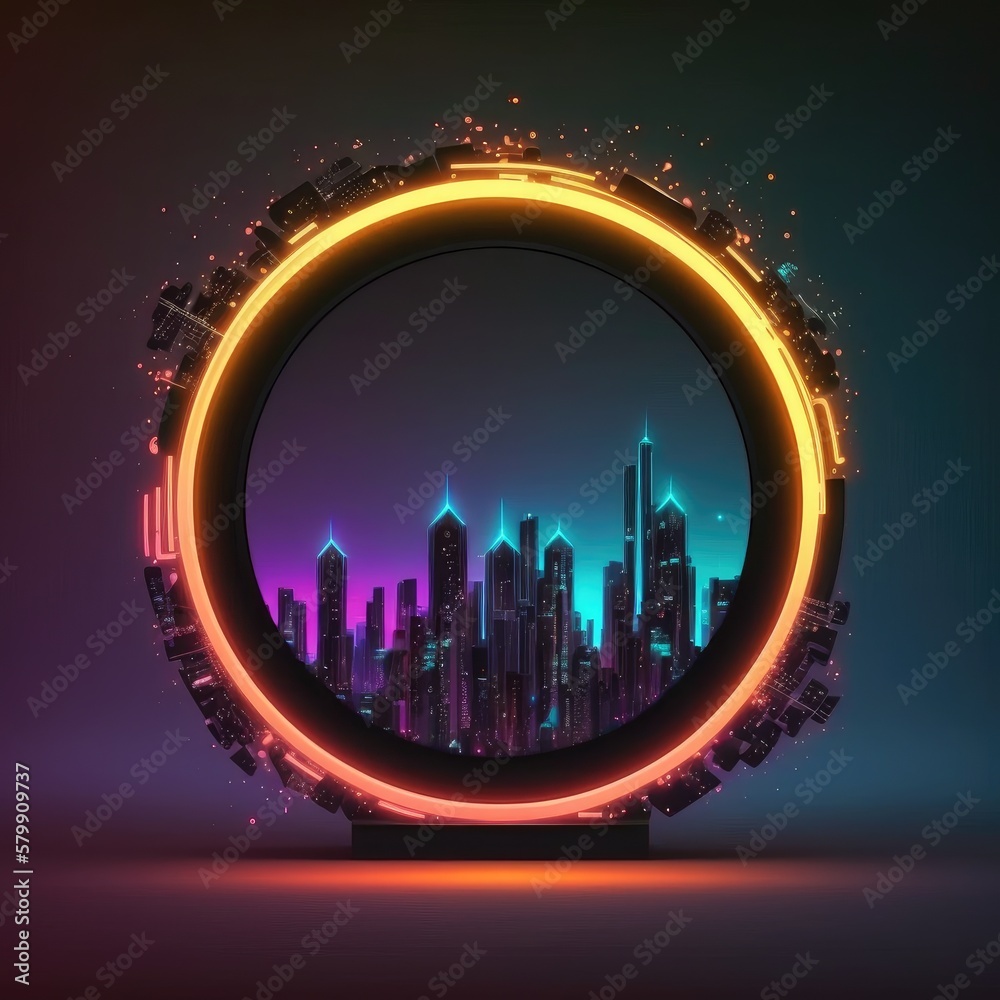 Futuristic of neon glowing in circle shape of cityscape. Concept of ...