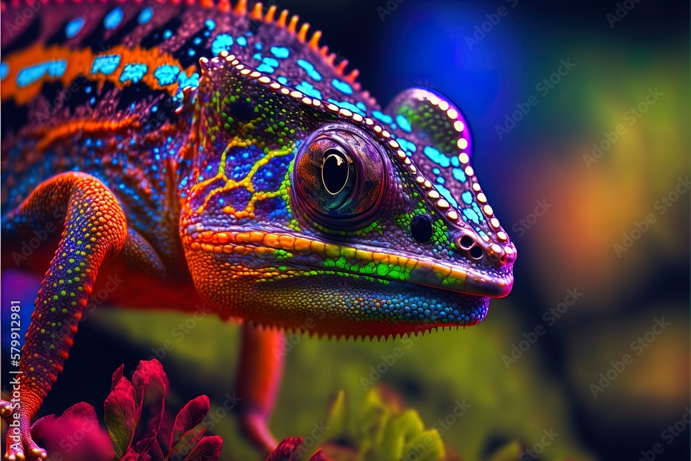 Color changing color gradient chameleon, strong neon glow in 8K created ...