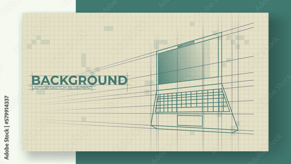 laptop outline vector illustration industrial blueprint abstract ...