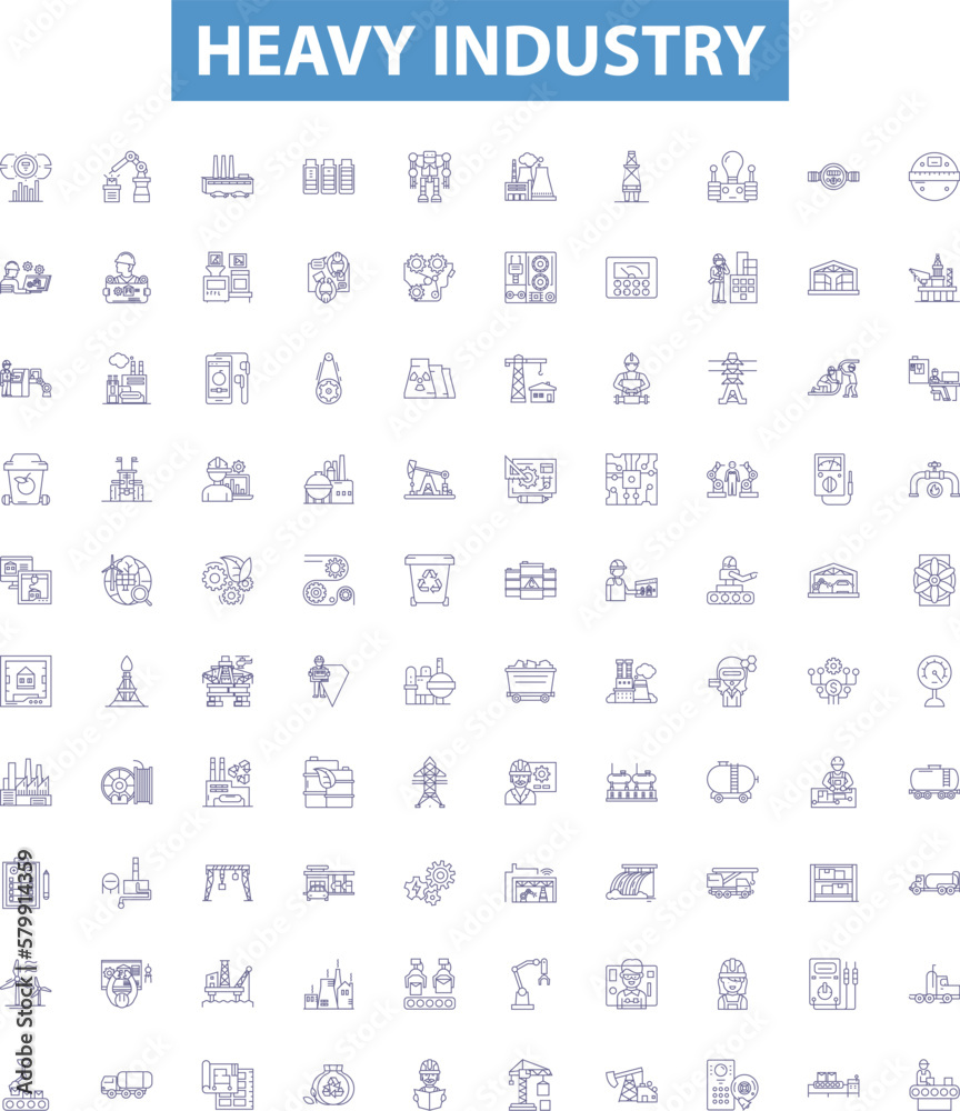Heavy industry line icons, signs set. Manufacturing, Fabrication ...