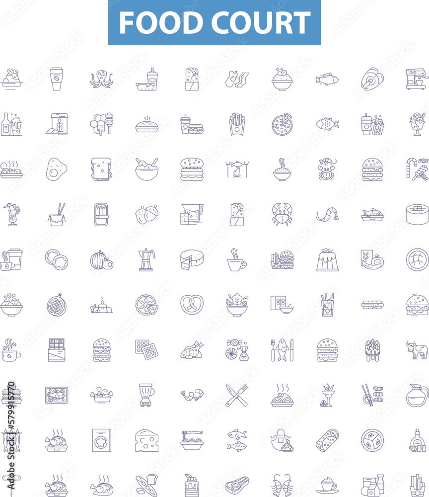 Food court line icons, signs set. Cafeteria, Eateries, Canteen, Bistro ...