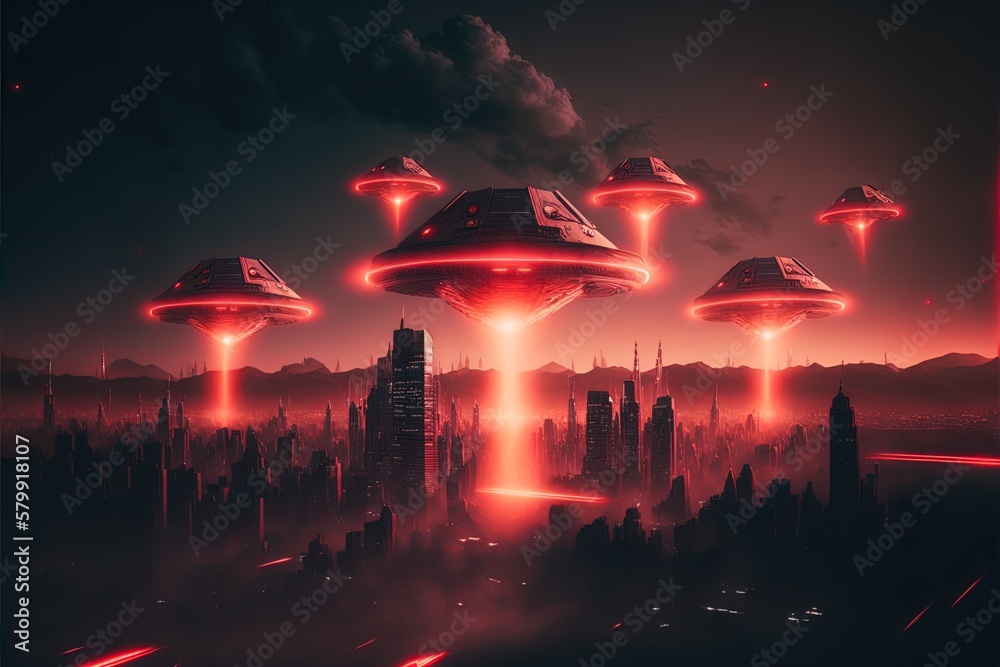 Alien UFO army attacks a city, alien invasion in 8K created with ...