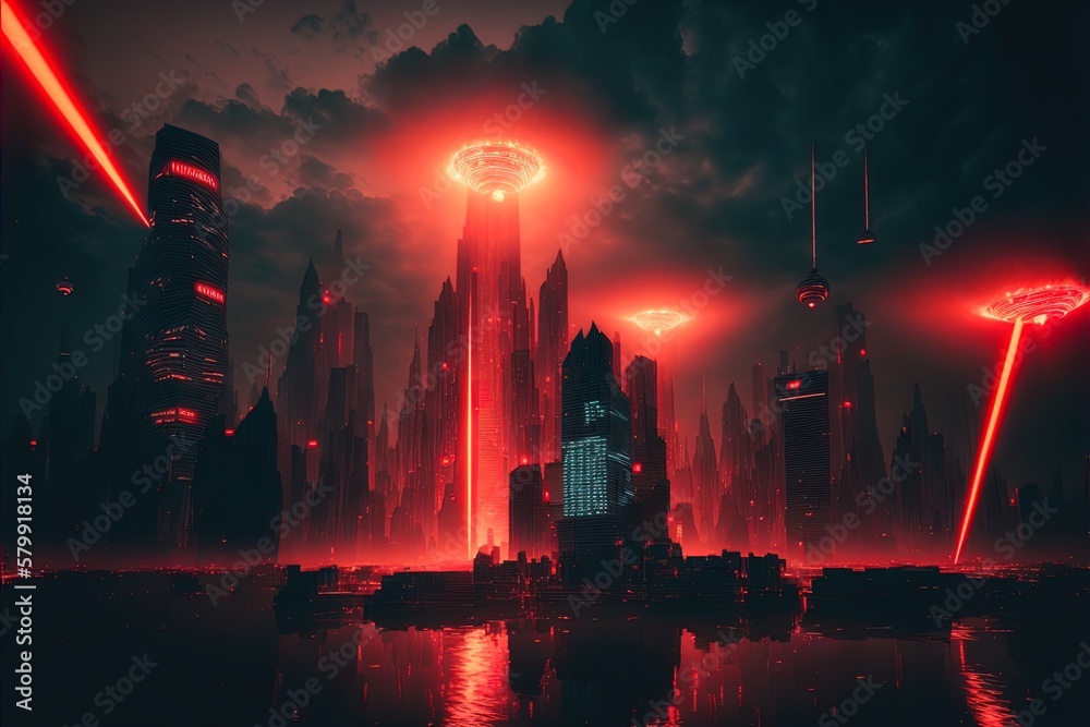 Alien UFO army attacks a city, alien invasion in 8K created with ...