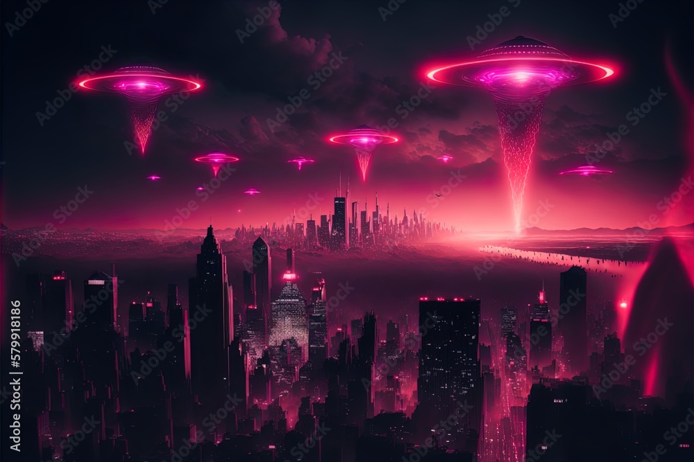 Alien UFO army attacks a city, alien invasion in 8K created with ...