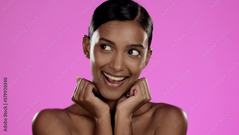 Vidéo Stock Face, beauty and playful with a model woman in studio on a ...