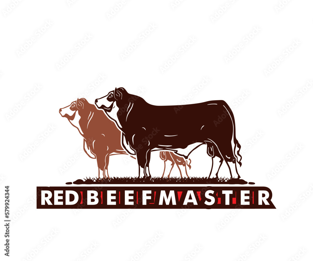 RED BEEFMASTER CATTLE LOGO, silhouette of great bull standing vector ...