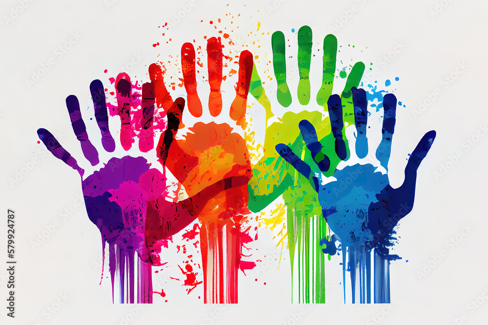 Human Rights card of colorful people hand prints. Generative Ai Stock ...