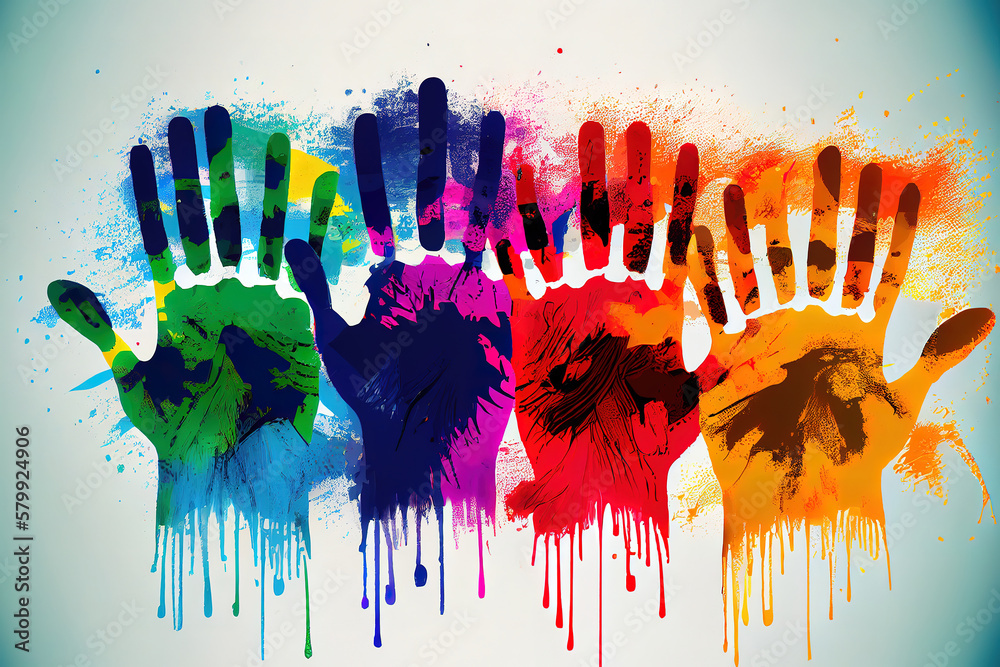 Human Rights card of colorful people hand prints. Generative Ai Stock ...