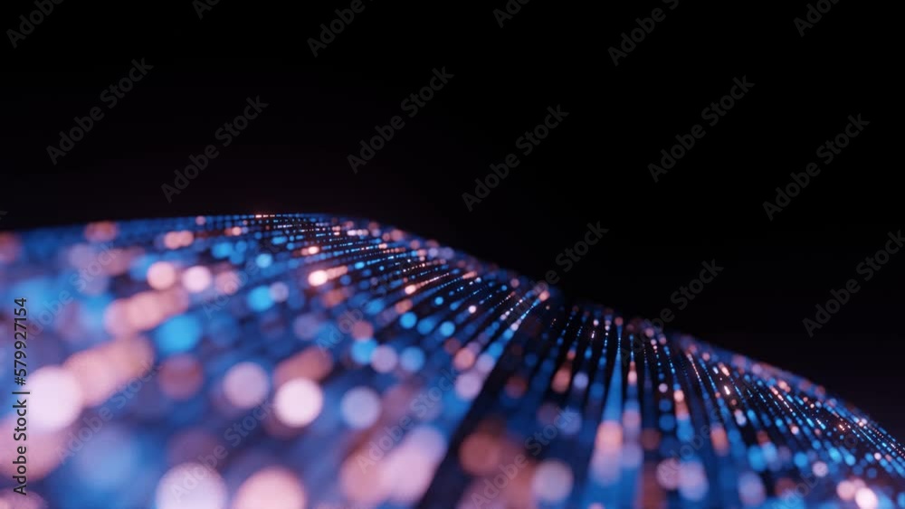 Seamless loop of trailing blur bokeh lights. Representing binary data transfer or transmitting ...