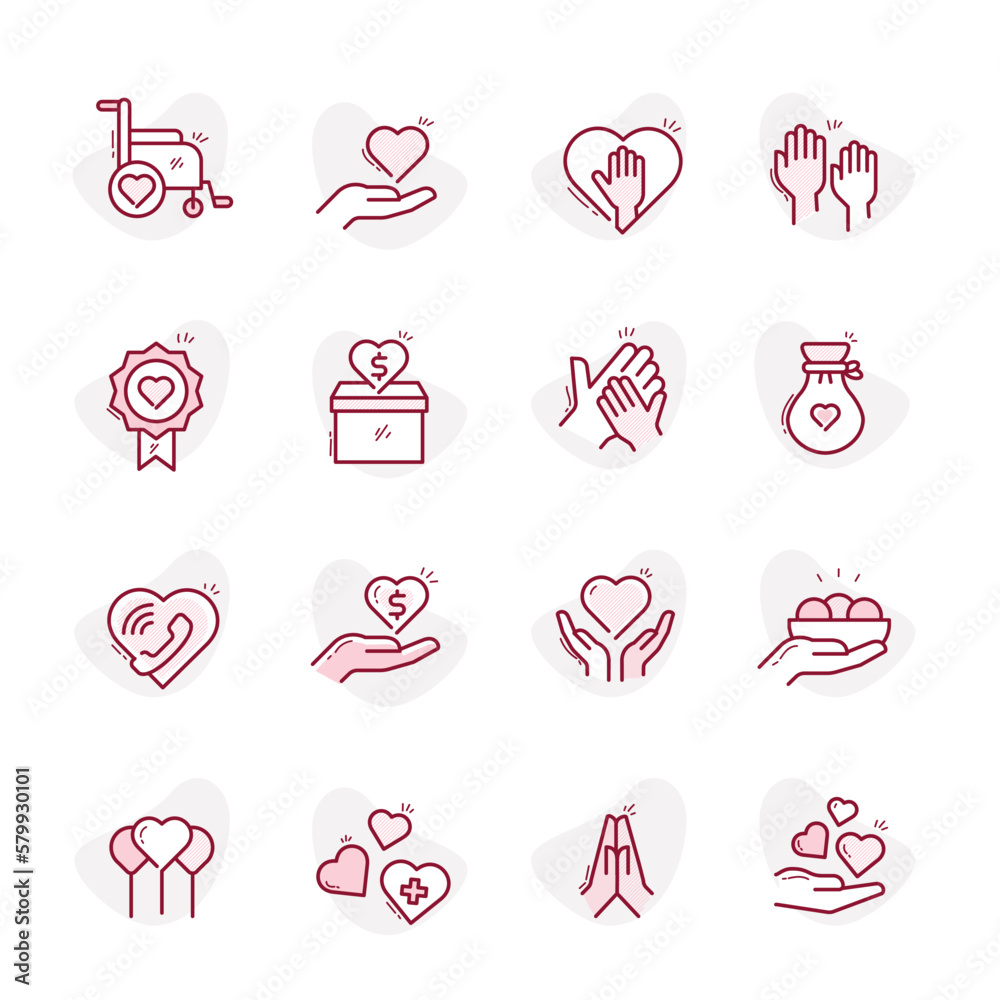 Charity Icons Pack. Thin lines with hand-drawn touch. Stock Vector ...