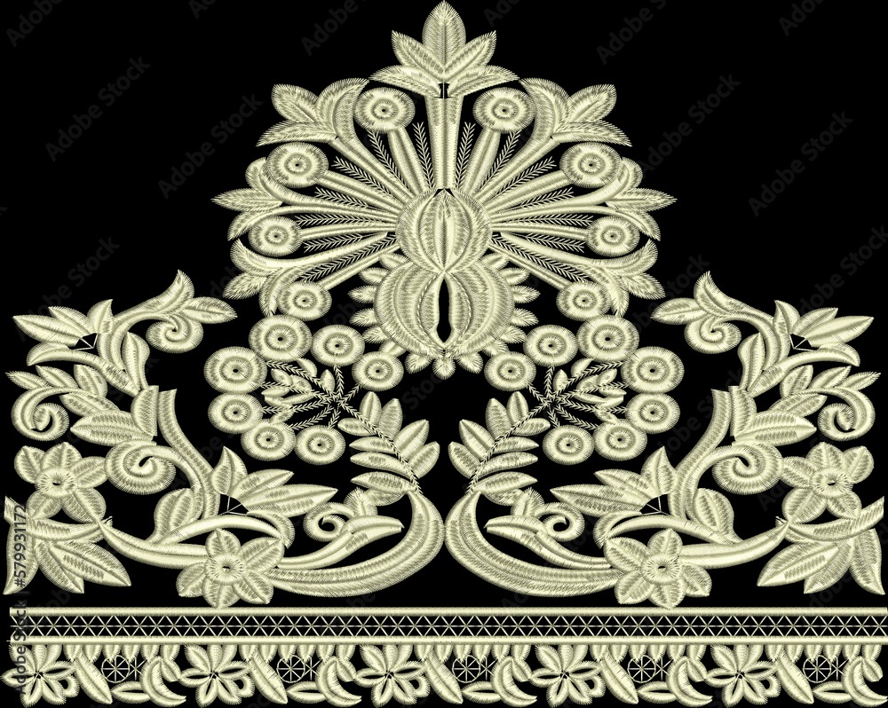 Geometrical embroidery lace border design, Decorative embroidery ...