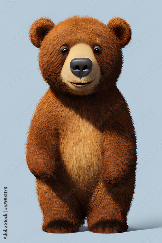 Cute 3D Bear Standing, Smiling Into Camera, Friendly Furry Creature ...