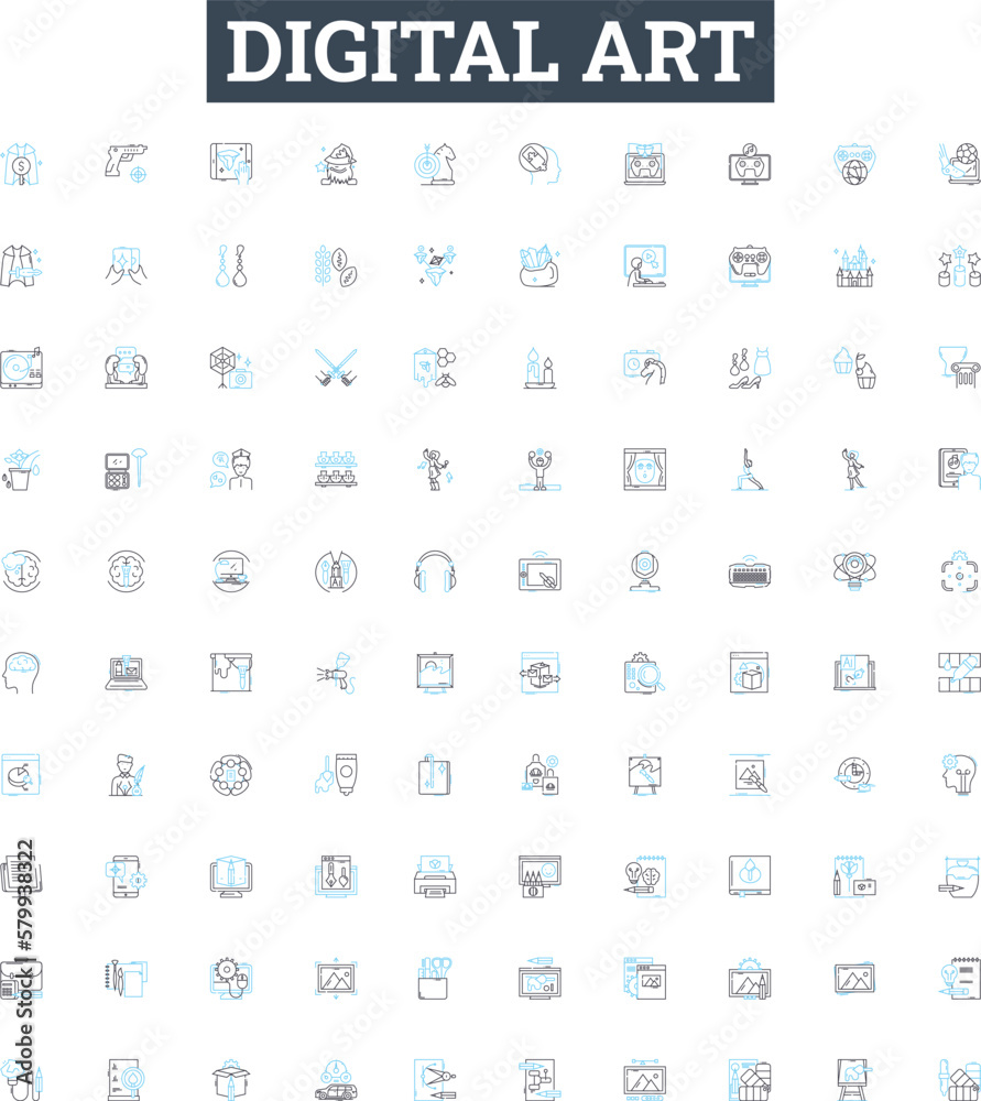 Digital art vector line icons set. Digital, art, graphic, design ...