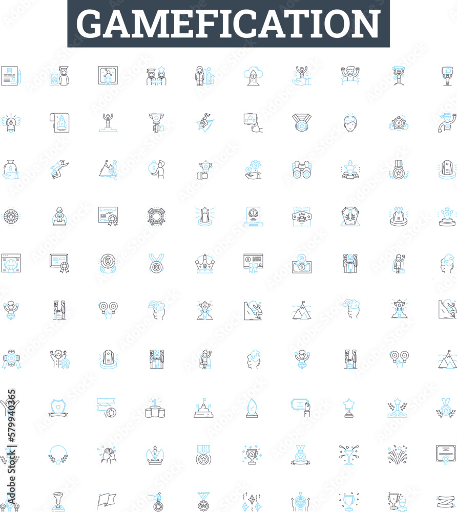 Gamefication vector line icons set. Gamification, Game, Gaming, Reward ...