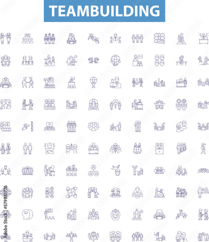 Teambuilding line icons, signs set. Teamwork, Cooperative ...