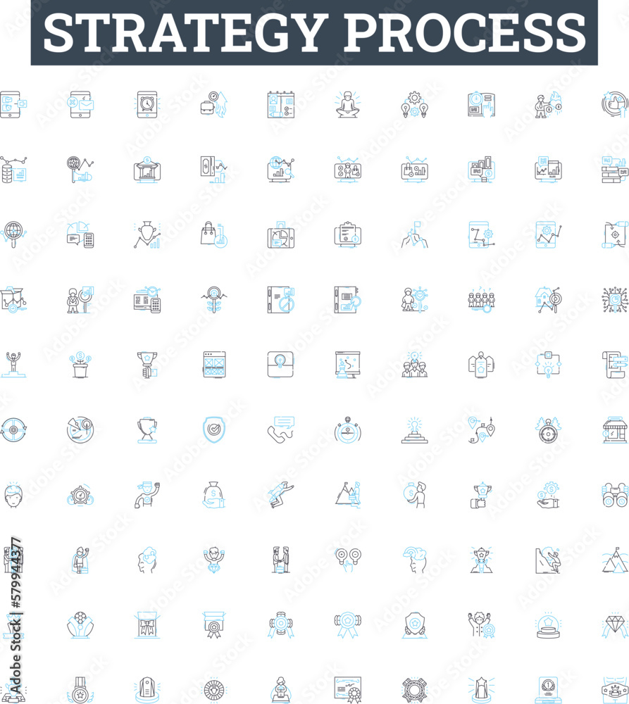 Strategy process vector line icons set. Planning, Analysis, Execution ...